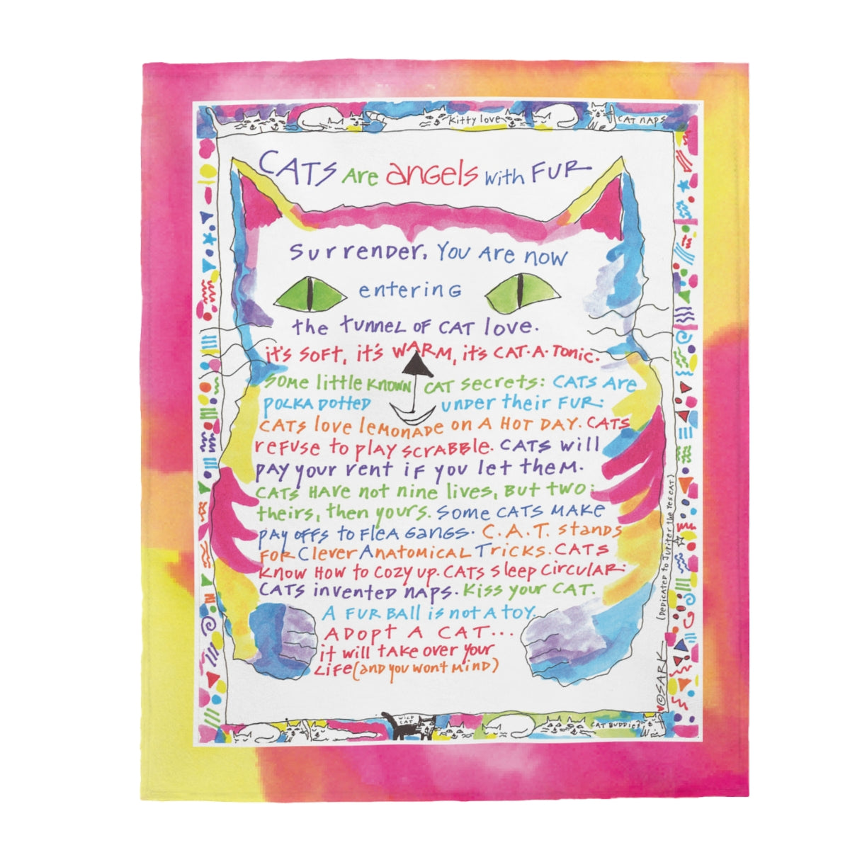 Cats Are Angels With Fur by SARK- Velveteen Plush Blanket – Planet SARK